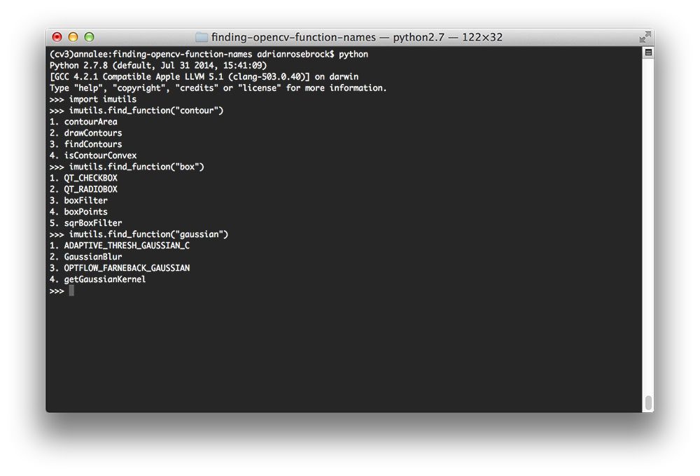 如何在OpenCV - PyImageSearch中通过名称找到功能